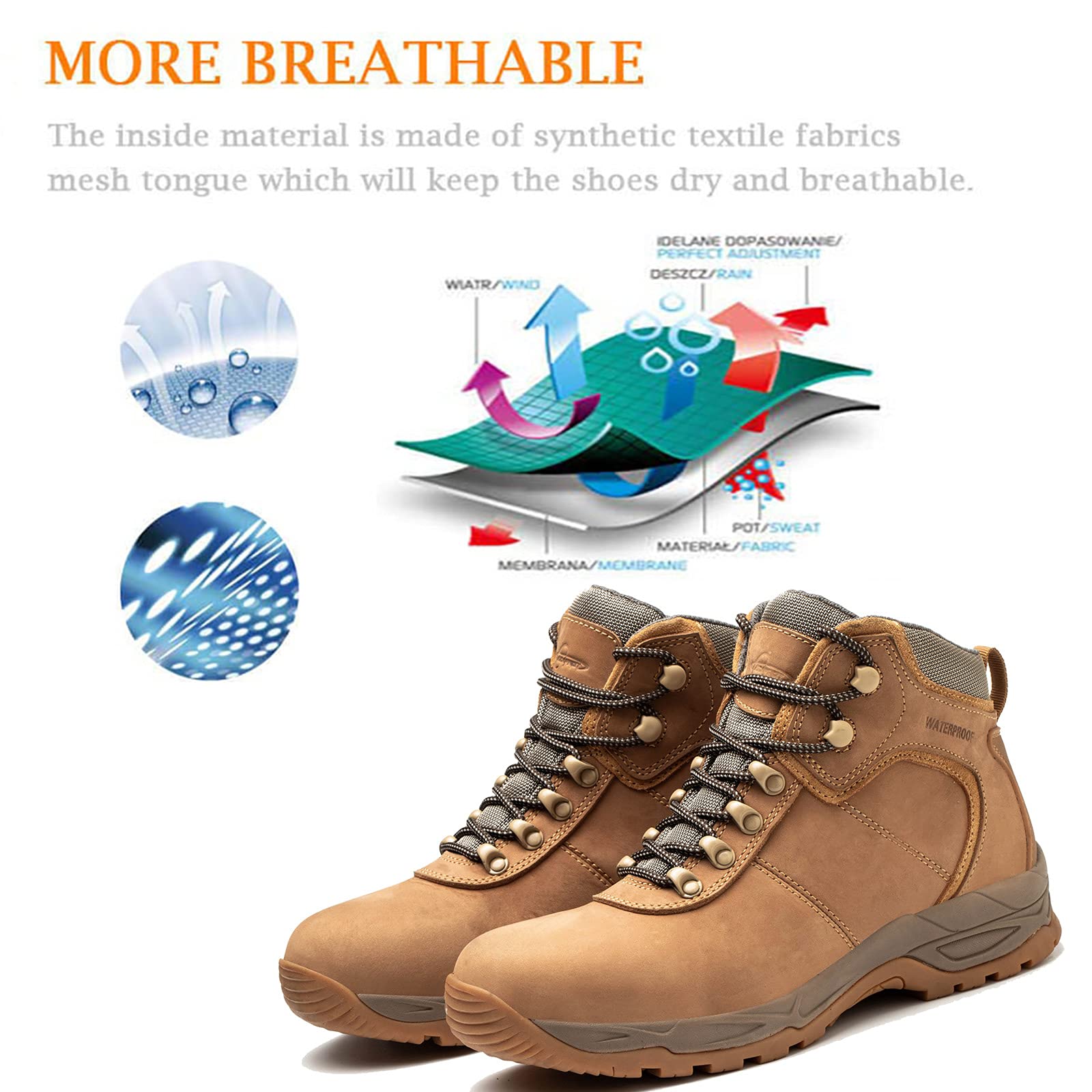 AZXPROT Waterproof Hiking Boots for Men, Outdoor Lightweight Trekking Trails Shoes Backpacking Mountaineering Boots Yellow 7
