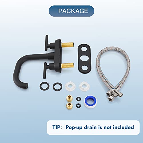 Cinwiny Matte Black 4 inch centerset Bathroom Sink Faucet Two Handle Vanity Lavatory Faucet Swivel Spout 360 Degree Deck Mounted Mixer Tap Water Supply Hoses