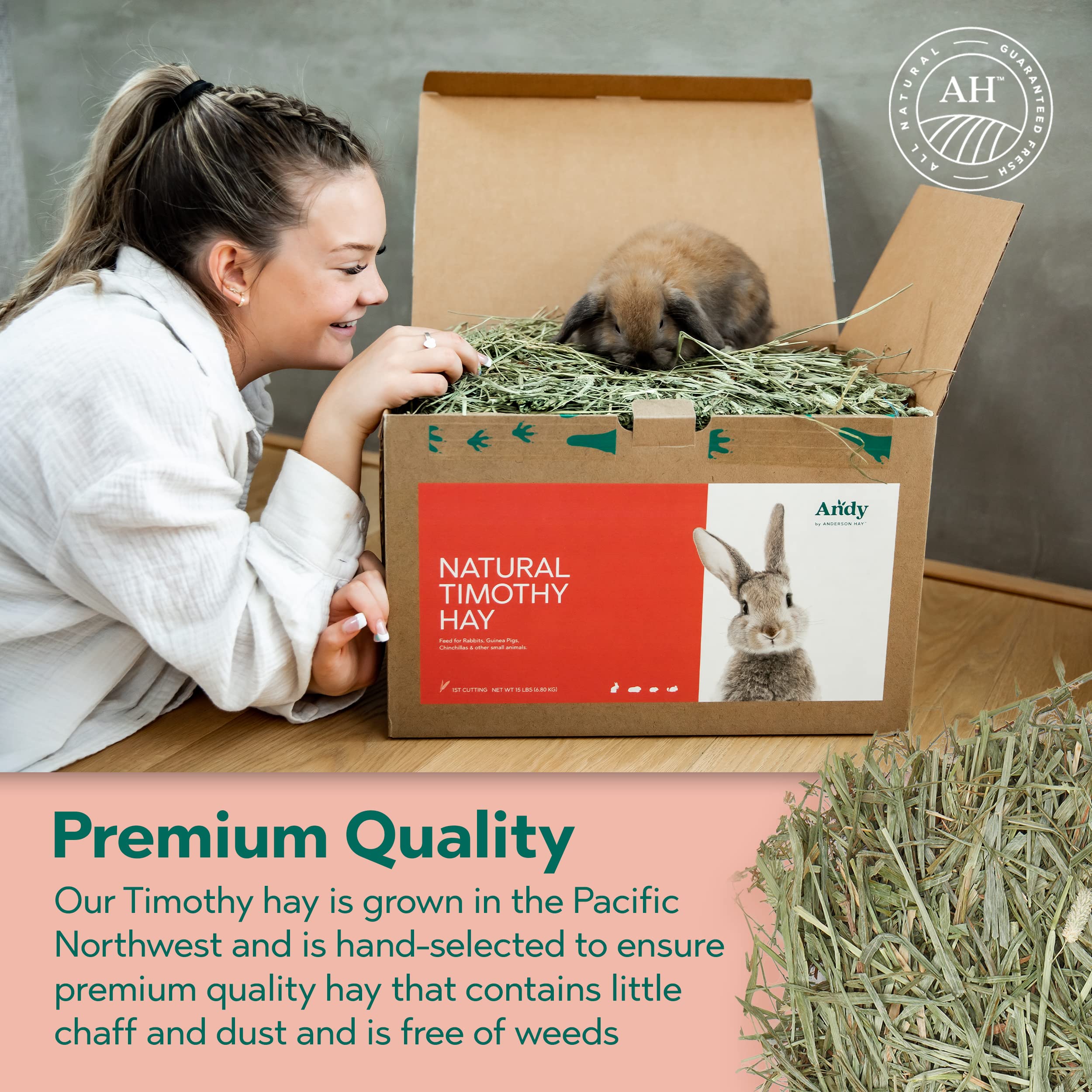 Andy by Anderson Hay Timothy Hay, 15 lbs, Premium Rabbit Food for Balanced Nutrition