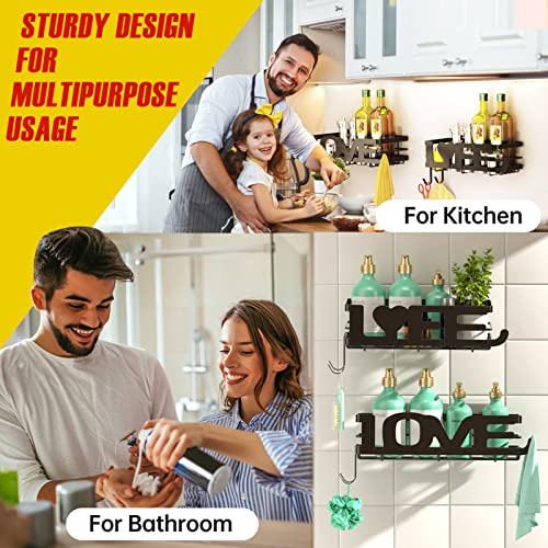 WeeProp ๐ฎ๐ฌ๐ฎ๐ฏ ๐ก๐ฒ๐ 2 Pack Shower Caddy with 4 Hooks, Adhesive Shower Organizer, Heavy Duty Shower Shelf for Bathroom, SUS304 Rust Proof Shower Rack for Shower Storage (LOVE & LIFE), Black