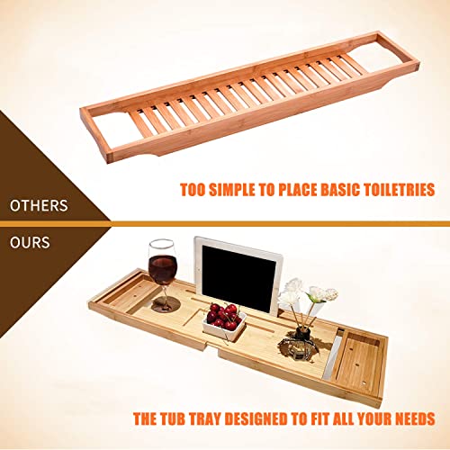 LUKEO Extendable Bath Tray Bathtub Tray Spa Bath Tub Caddy Organizer Book Wine Tablet Holder Reading Rack Bathroom Accessories