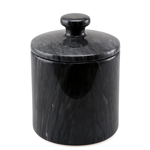 Creative Home Natural Black Marble SPA Collection Cotton Ball Swab Holder, Bathroom Makeup Storage Jar Container Organizer, 3.8" Diam. x 5.2" H, Black