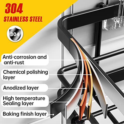 WeeProp ๐ฎ๐ฌ๐ฎ๐ฏ ๐ก๐ฒ๐ 2 Pack Shower Caddy with 4 Hooks, Adhesive Shower Organizer, Heavy Duty Shower Shelf for Bathroom, SUS304 Rust Proof Shower Rack for Shower Storage (LOVE & LIFE), Black