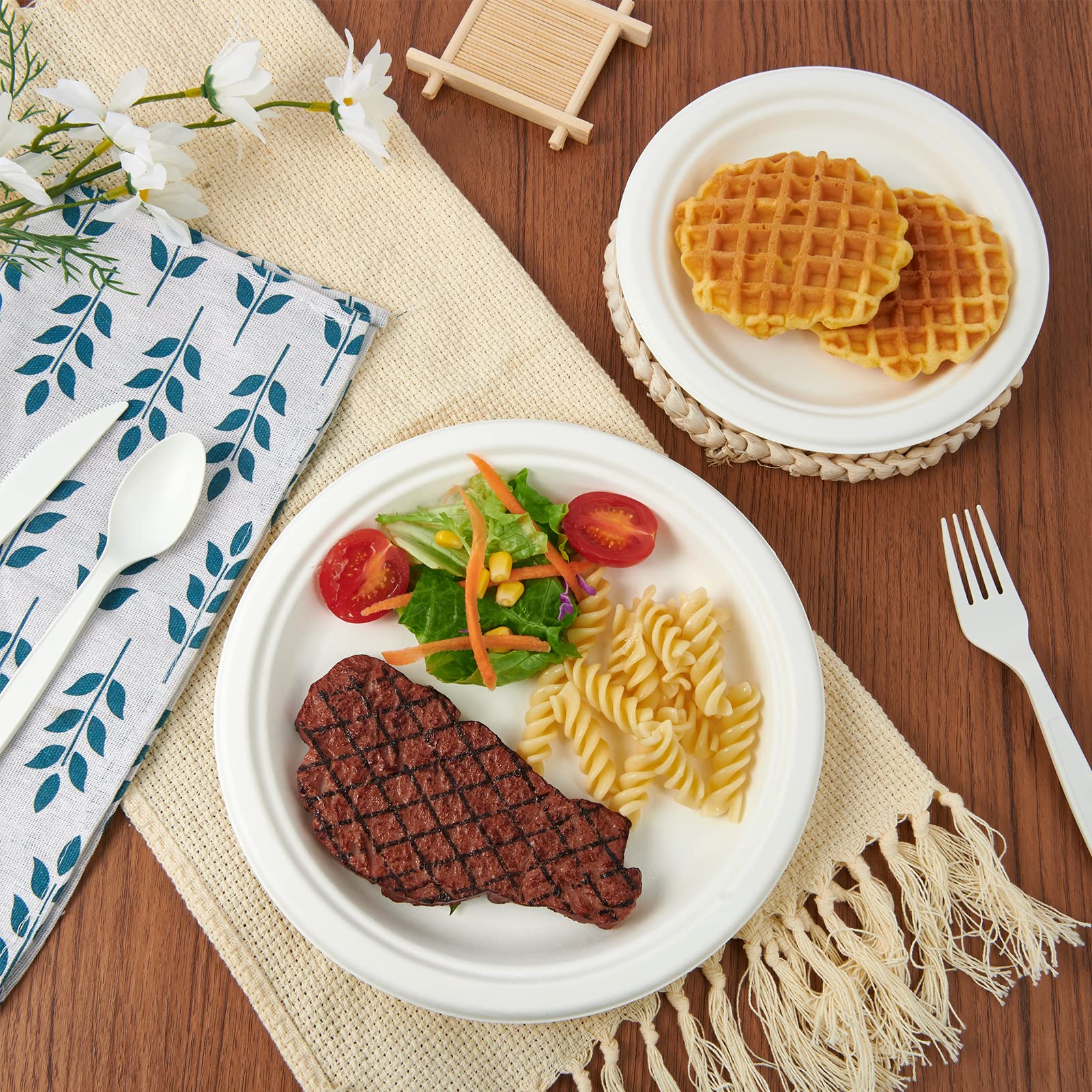 ECOLipak 9 inch 150 Pack Compostable Paper Plates, Heavy Duty Disposable Biodegradable Eco-friendly Sugarcane Bagasse Plates for Party Dinner