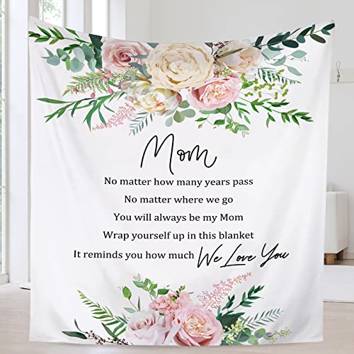 Mom Gifts from Daughter, Mothers Gift Blanket, Mom Birthday Gifts from Daughter, 60" X 50" Pink Soft Flower Blanket for Mom, I Love You Mom Blanket from Son