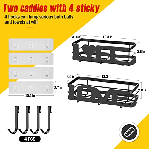 WeeProp ๐ฎ๐ฌ๐ฎ๐ฏ ๐ก๐ฒ๐ 2 Pack Shower Caddy with 4 Hooks, Adhesive Shower Organizer, Heavy Duty Shower Shelf for Bathroom, SUS304 Rust Proof Shower Rack for Shower Storage (LOVE & LIFE), Black