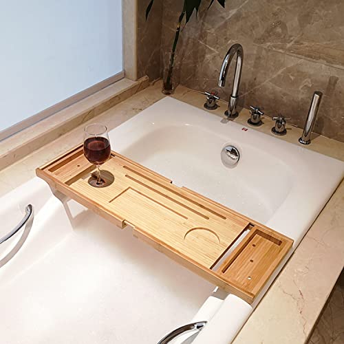 LUKEO Extendable Bath Tray Bathtub Tray Spa Bath Tub Caddy Organizer Book Wine Tablet Holder Reading Rack Bathroom Accessories