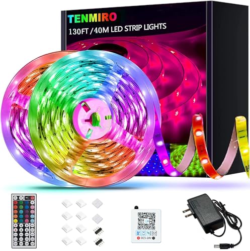 Tenmiro 130ft Led Strip Lights, Ultra Long RGB Color Changing LED Light Strips Kit with 44 Keys Ir Remote Led Lights for Bedroom, Kitchen, Home Decoration (2 Rolls of 65ft)