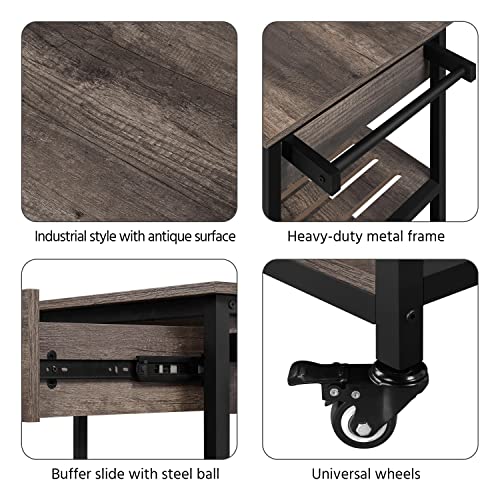 Yaheetech Kitchen Cart with Storage, Rolling Kitchen Island with Drawer and Towel Rack, Utility Shelf Microwave Stand Cart with Lockable Wheels for Dining Room, 40 x 20 x 36 inches, Taupe Wood