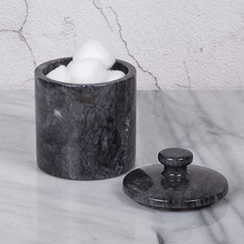 Creative Home Natural Black Marble SPA Collection Cotton Ball Swab Holder, Bathroom Makeup Storage Jar Container Organizer, 3.8" Diam. x 5.2" H, Black