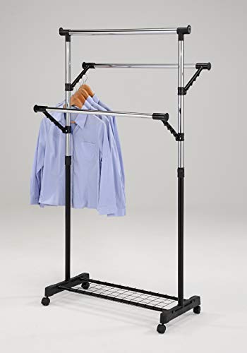 Kings Brand Furniture - 3-Rod Adjustable Garment Rack - Rolling Clothes Organizer , Black/Chrome