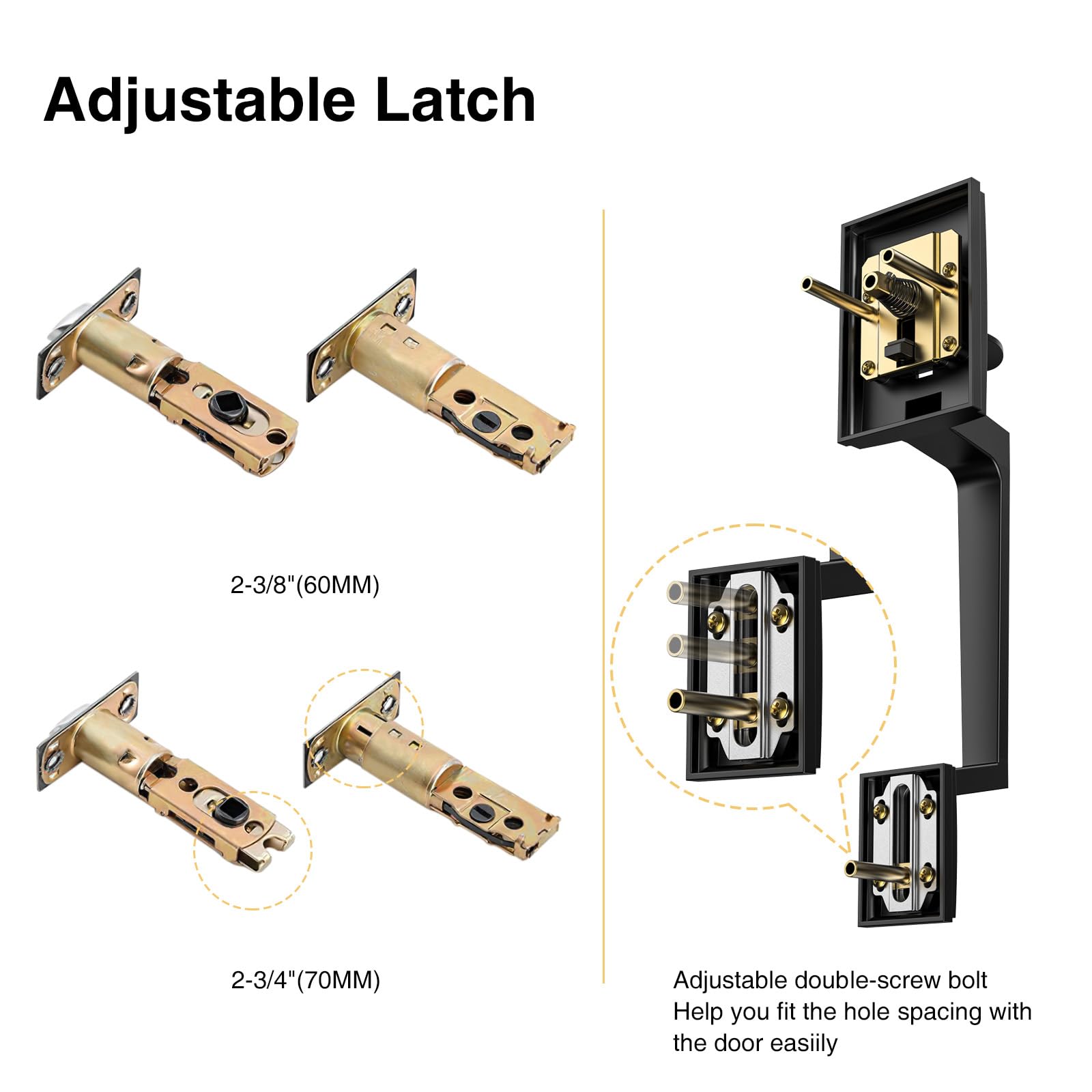 Brightify Black Front Door Handle, Matte Black Exterior Door Handle with Door Lever, Modern Front Door Lock Set, Adjustable Deadbolt with Single Cylinder, Reversible for Right&Left
