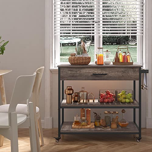 Yaheetech Kitchen Cart with Storage, Rolling Kitchen Island with Drawer and Towel Rack, Utility Shelf Microwave Stand Cart with Lockable Wheels for Dining Room, 40 x 20 x 36 inches, Taupe Wood