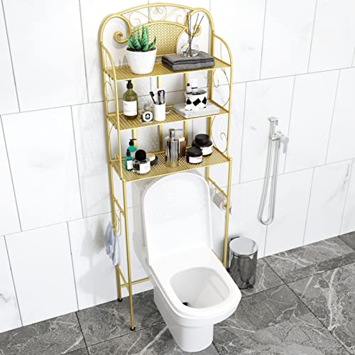 3 Tier Over Toilet Storage Rack, Iron Metal Golden Toilet Bathroom Shelf Bathroom Corner Stand Storage Organizer Accessories,Bathroom Tower Shelf,Laundry Shelf Unit Organizer Rack
