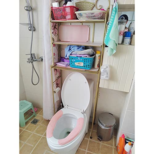 3 Tier Over Toilet Storage Rack, Iron Metal Golden Toilet Bathroom Shelf Bathroom Corner Stand Storage Organizer Accessories,Bathroom Tower Shelf,Laundry Shelf Unit Organizer Rack