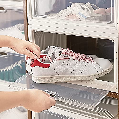 Shoe Storage Boxes,Pack of 6 Stackable Shoe Organizer,Sturdy Foldable sneaker storage and Easy Assemble Shoe Containers Clear Plastic shoe bins with Lid for US Size 13(14.6βx 10.6βx 8.3β)