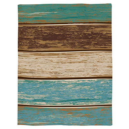 Vandarllin Retro Rustic Wood Texture Super Soft Throw Blankets Teal Green Brown Fluffy Fuzzy Flannel Bed Blanket Decorative for Home Sofa Couch Chair Living Bedroom (50x60 Inch)