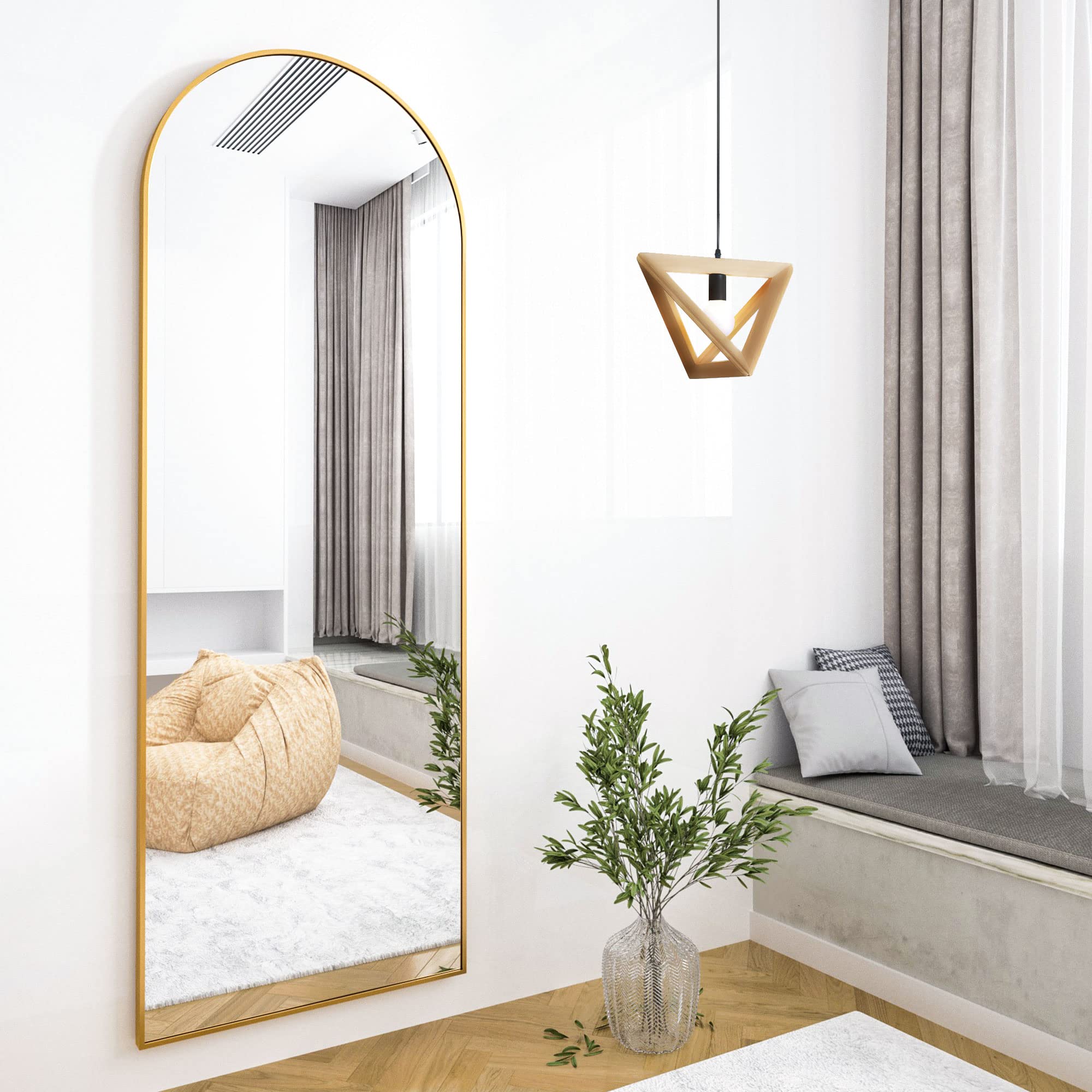 HARRITPURE 58"x18" Arched Full Length Mirror Free Standing Leaning Mirror Hanging Mounted Mirror Aluminum Frame Modern Simple Home Decor for Living Room Bedroom Cloakroom, Gold