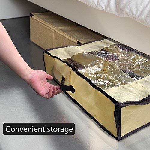 SHONPY Men/Women Adults 12 Cells See Through Underbed Shoe Storage Bag Organizer, BeigeĀ