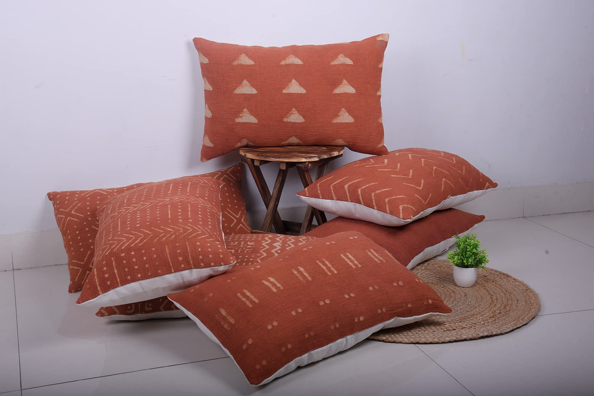 Trade Star Authentic Large Cushion Case Ethnic Luxurious Farmhouse Decor Modern Rustic Home Decor Pillow Cover Mudcloth Throw Pillow Cover (Rust (Solid), 14 X 22 Inch)