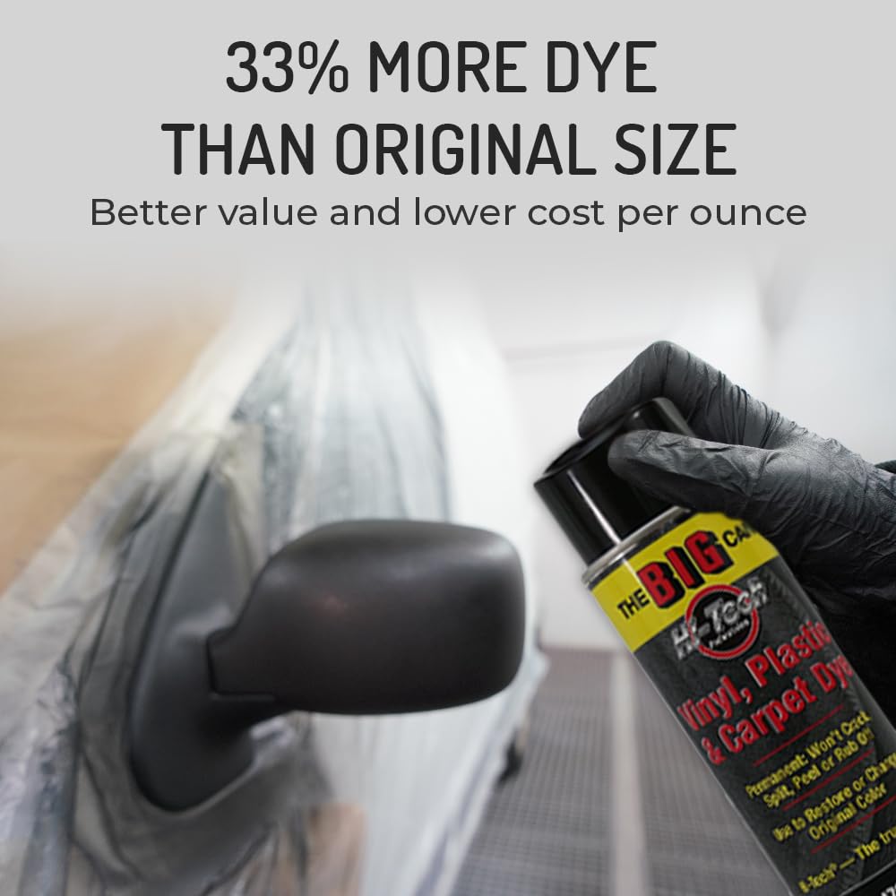 HI-TECH Big Can Vinyl, Plastic, Fabric and Carpet Spray Dye, Black, 15oz | Permanent Color Restorer for Carpet and Upholstery | Won't Crack, Split, Peel, or Rub Off