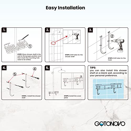gotonovo Bathroom Shower Shelf Wall Mount Solid Brass Essential Shower Rack Single Pack One Layer Antique Brass Bathroom Shower Rack Basket Arm Mount Shower Storage