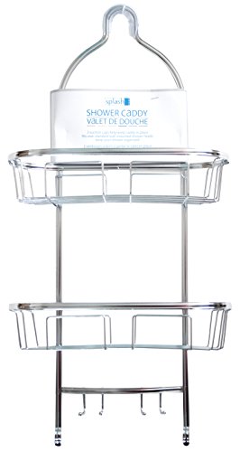 Splash Home Maya Shower Caddy Bathroom Hanging Head Two Basket Organizers with Hooks for Storage Shelves, 23 x 5 x 11.5, Chrome