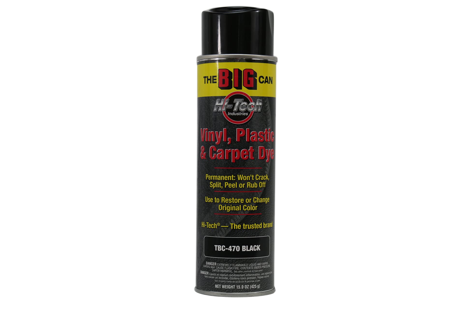 HI-TECH Big Can Vinyl, Plastic, Fabric and Carpet Spray Dye, Black, 15oz | Permanent Color Restorer for Carpet and Upholstery | Won't Crack, Split, Peel, or Rub Off