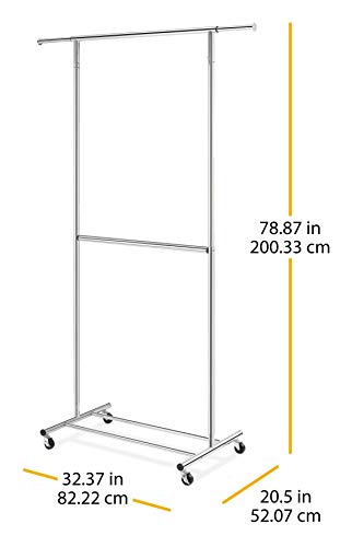 Whitmor Heavy-Duty 2-Rod Extendable Clothing Garment Rack, Chrome
