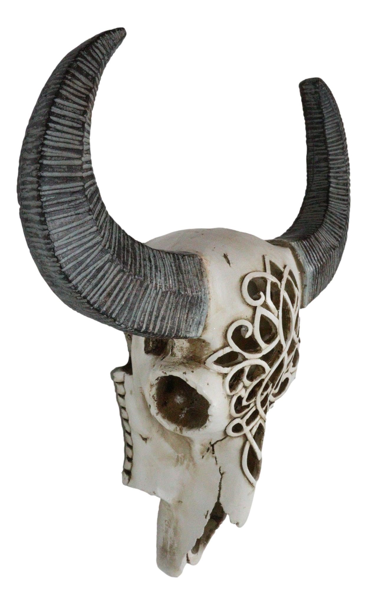 Ebros 16.5" Tall Southwest Aged Bone Tooled Filigree Lace Design Steer Bison Buffalo Bull Cow Horned Skull Head Night Light Lamp LED Wall Decor Plaque Skulls Western Accent Lighting