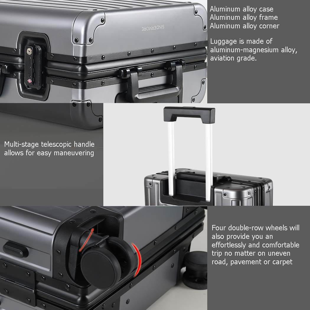 Sindermore Luggage, Aluninum Hardside Suitcase With TSA Lock (Grey, 25 inch Checked Medium)