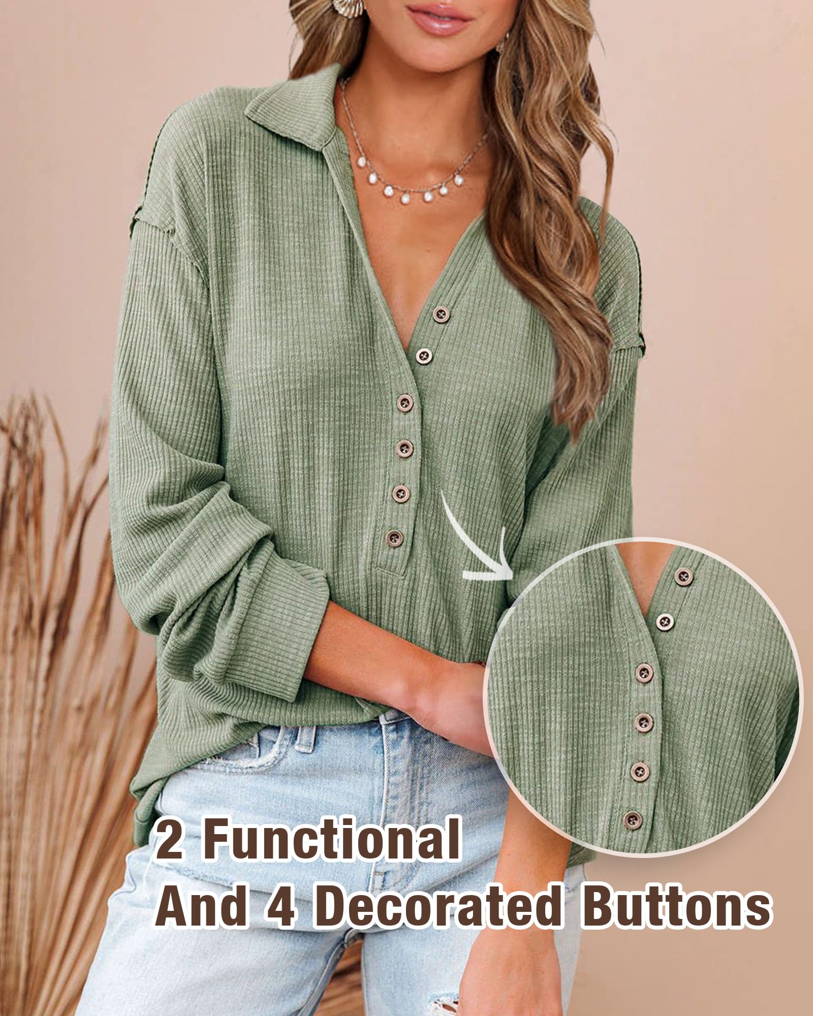 BTFBM Women Casual Button Down Fall Blouses 2025 Long Sleeve Solid Business Work Tops Cute Relaxed Fit Shirts(Solid Light Green, Medium)