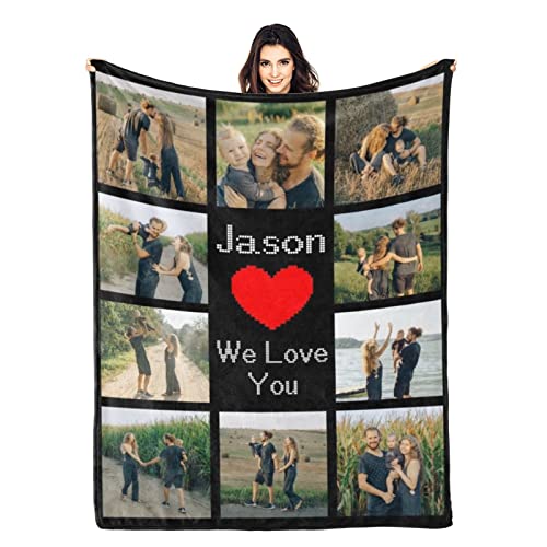 HYHSJY Gifts for Mom Dad Custom Blankets Personalized Throw Blankets with Photo Text Customized Love Blanket for Wife Friend Mom Couple Grandma Pets Gifts for Birthday Anniversary Halloween Christmas