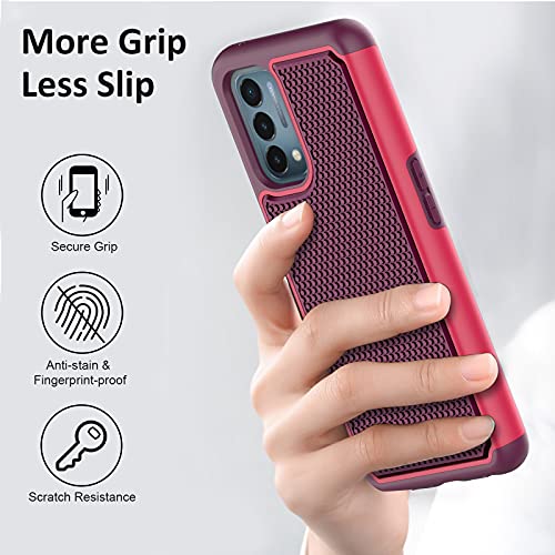 NTZW for OnePlus Nord N200 5G Case: Heavy Duty Shockproof Protective Phone Case [2 Tempered Glass Screen Protector] Anti-slip Textured Hard Cover + Soft Silicone Bumper, Military Armor Case - Burgundy