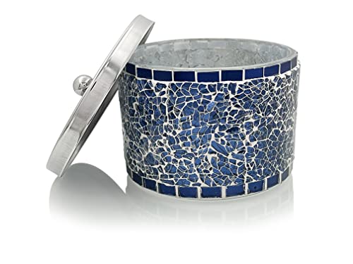 LushAccents Bathroom Accessories Set, 5-Piece Decorative Glass Bathroom Accessories Set, Soap Dispenser, Soap Tray, Vanity Tray, Jar, Toothbrush Holder, Elegant Midnight Blue Mosaic Glass