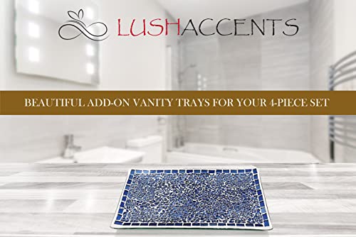 LushAccents Bathroom Accessories Set, 5-Piece Decorative Glass Bathroom Accessories Set, Soap Dispenser, Soap Tray, Vanity Tray, Jar, Toothbrush Holder, Elegant Midnight Blue Mosaic Glass