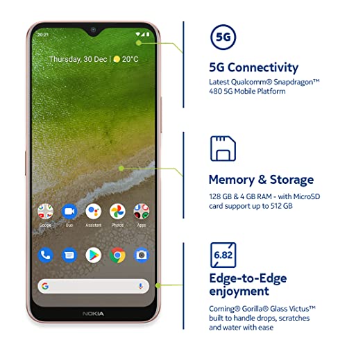 Nokia G50 5G | Android 11 | Unlocked Smartphone | US Version | 4/128GB | 6.82-Inch Screen | 48MP Triple Camera | Sand