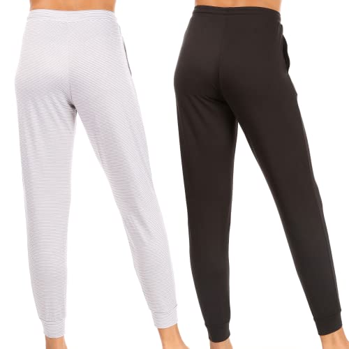 Rae Dunn Women's Sleepwear, Sleep & Dream 2-Pack Pajama Joggers for Women with Pockets, Pajama Pants for Women, Light Gray and Black, Large