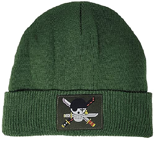 Ripple Junction One Piece Anime Watchman Knit Beanie Stitched Patch Roronoa Zoro Jolly Roger Winter Hat Green