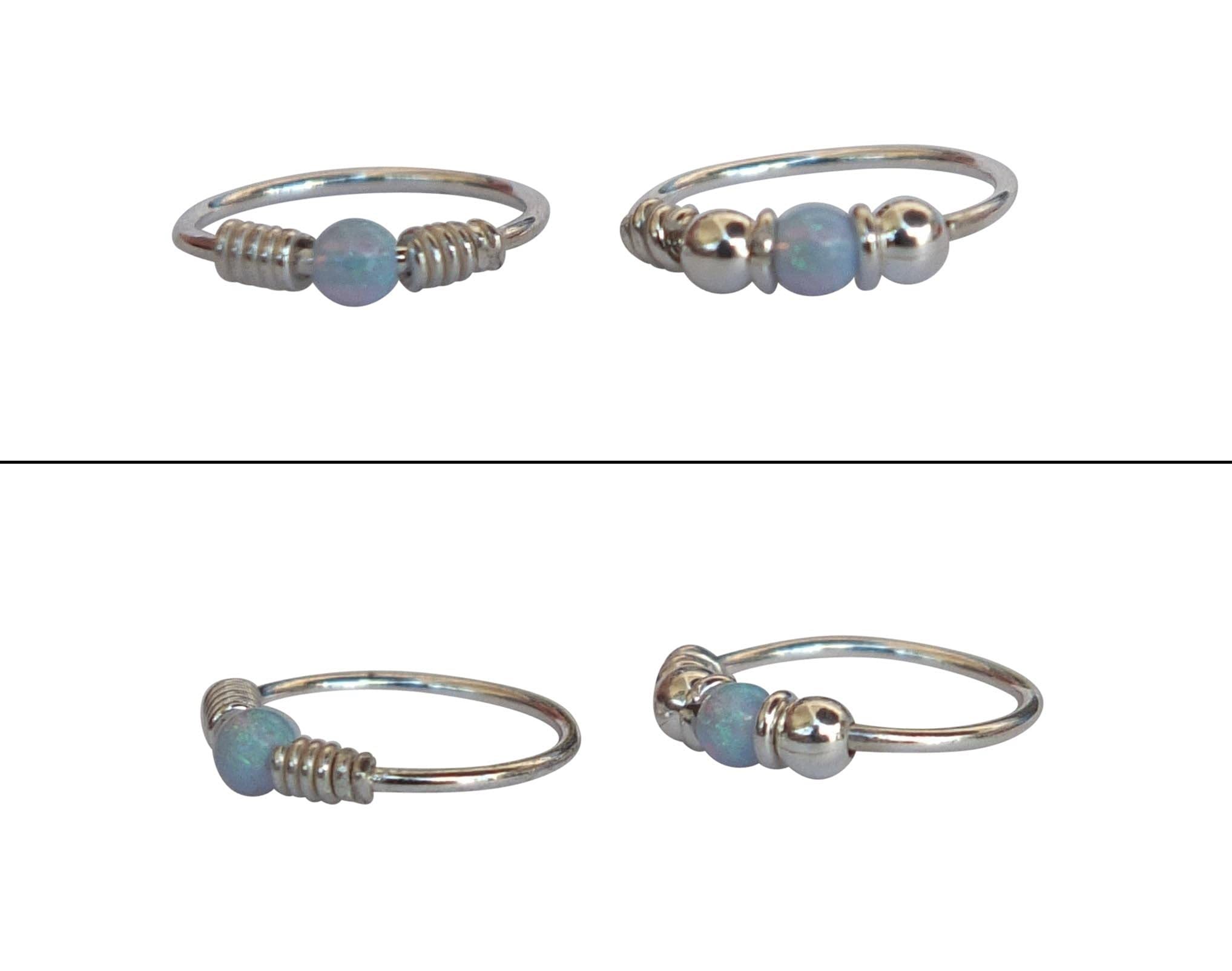 Handmade Silver 2Pcs 9MM Nose Ring Cartilage Helix Piercing Hoops with 2mm Blue Opal, 925 Sterling Silver Tiny 9MM Thin 22Gauge Hoop for women, by MiYa Jewelry