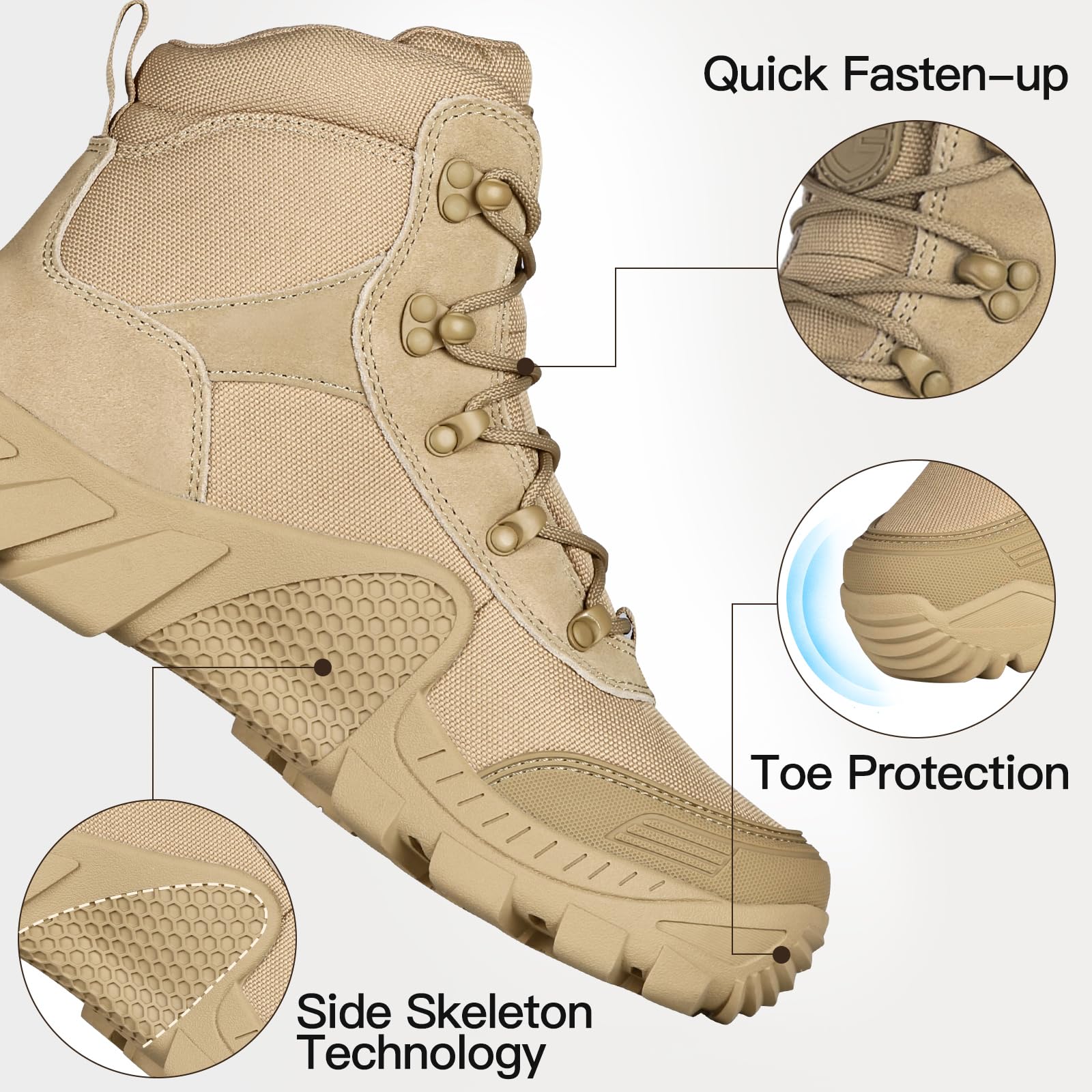 FREE SOLDIER Men's Waterproof Hiking Boots Tactical Work Boots Outdoor Lightweight Military Boots(Tan, US 10.5W)