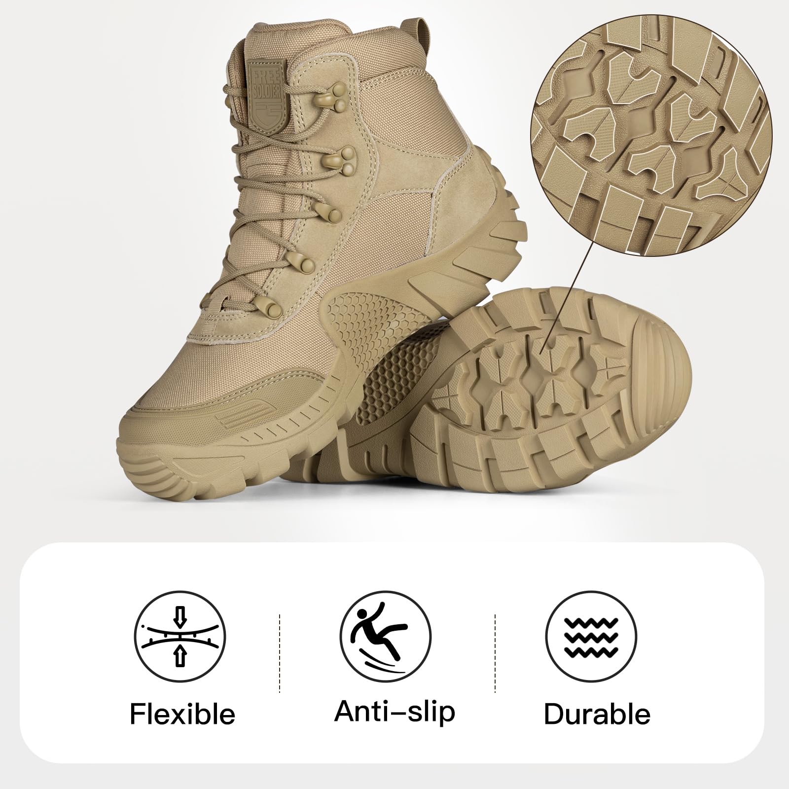FREE SOLDIER Men's Waterproof Hiking Boots Tactical Work Boots Outdoor Lightweight Military Boots(Tan, US 10.5W)