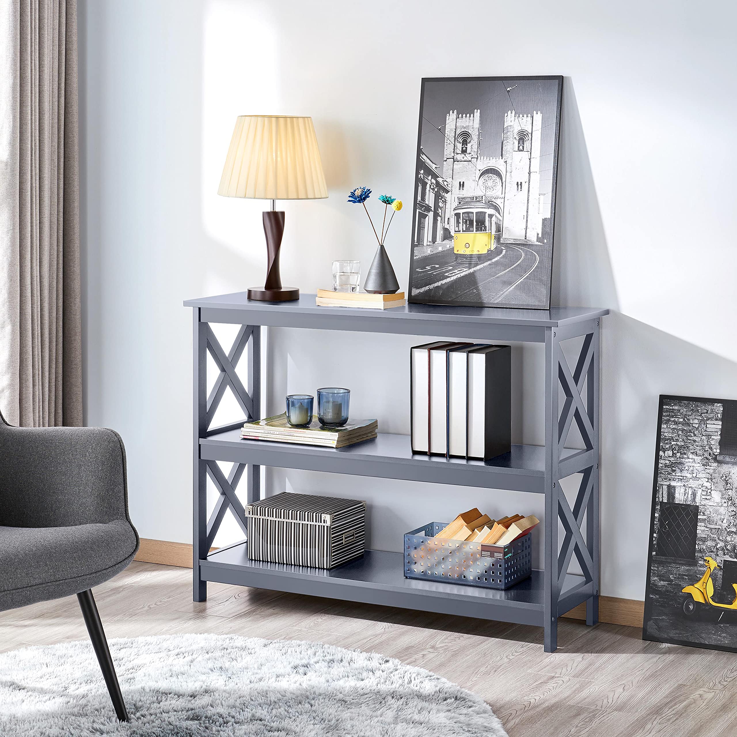Yaheetech Television Stands & Entertainment Centers with 3 Tier Storage Shelf TV Stand for Living Room, Gray