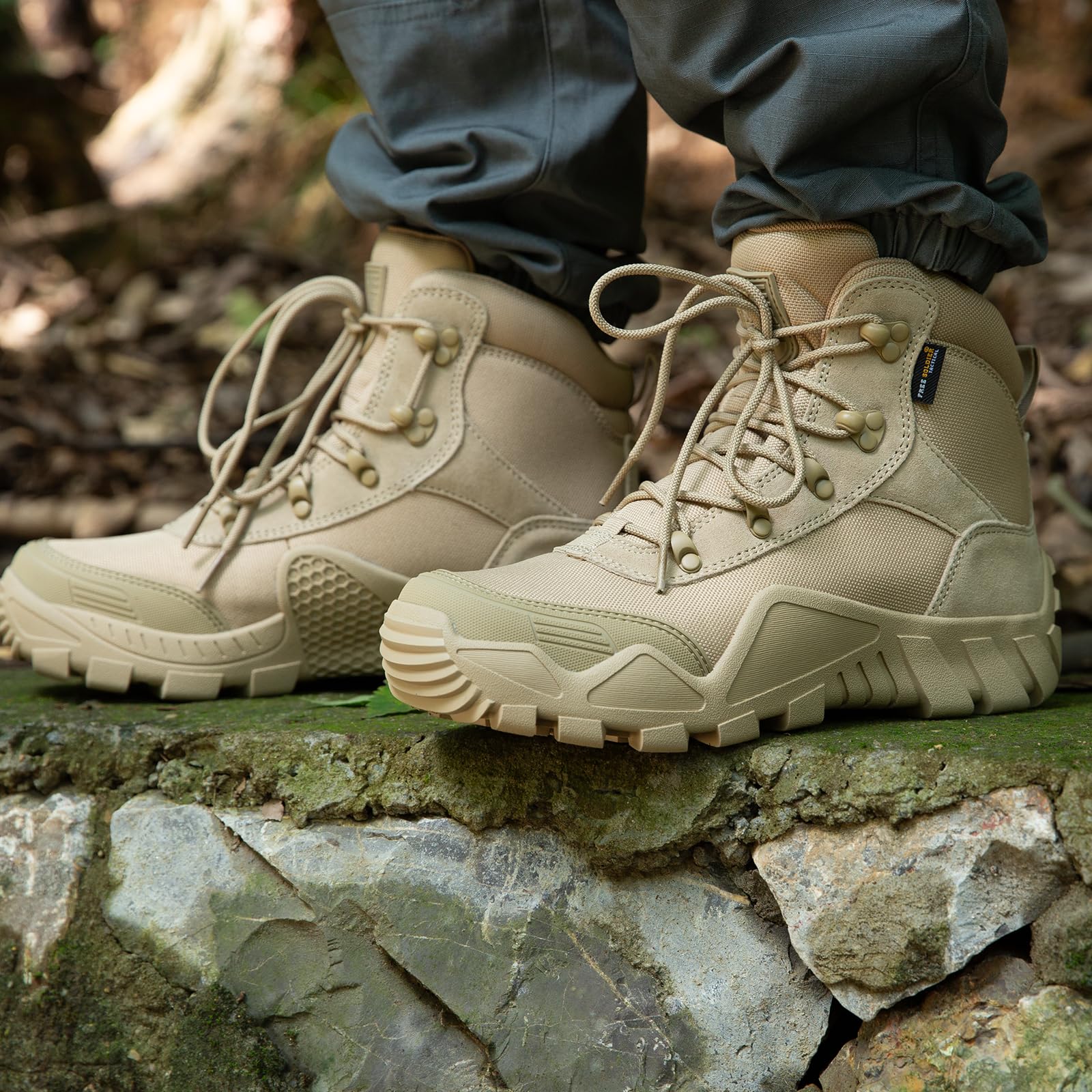 FREE SOLDIER Men's Waterproof Hiking Boots Tactical Work Boots Outdoor Lightweight Military Boots(Tan, US 10.5W)