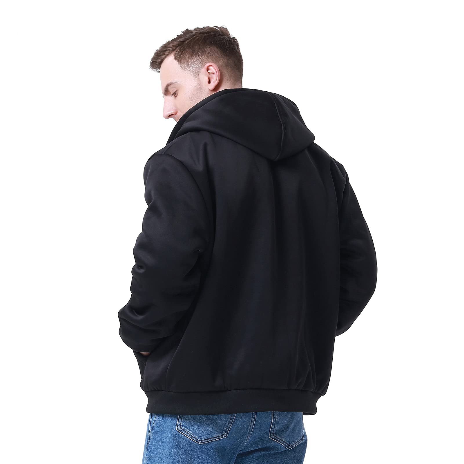 Hoodies for Men Full Zip Up Fleece Warm Jackets Thick Coats Heavyweight Sweatershirts Kangaroo Pockets All Black XL