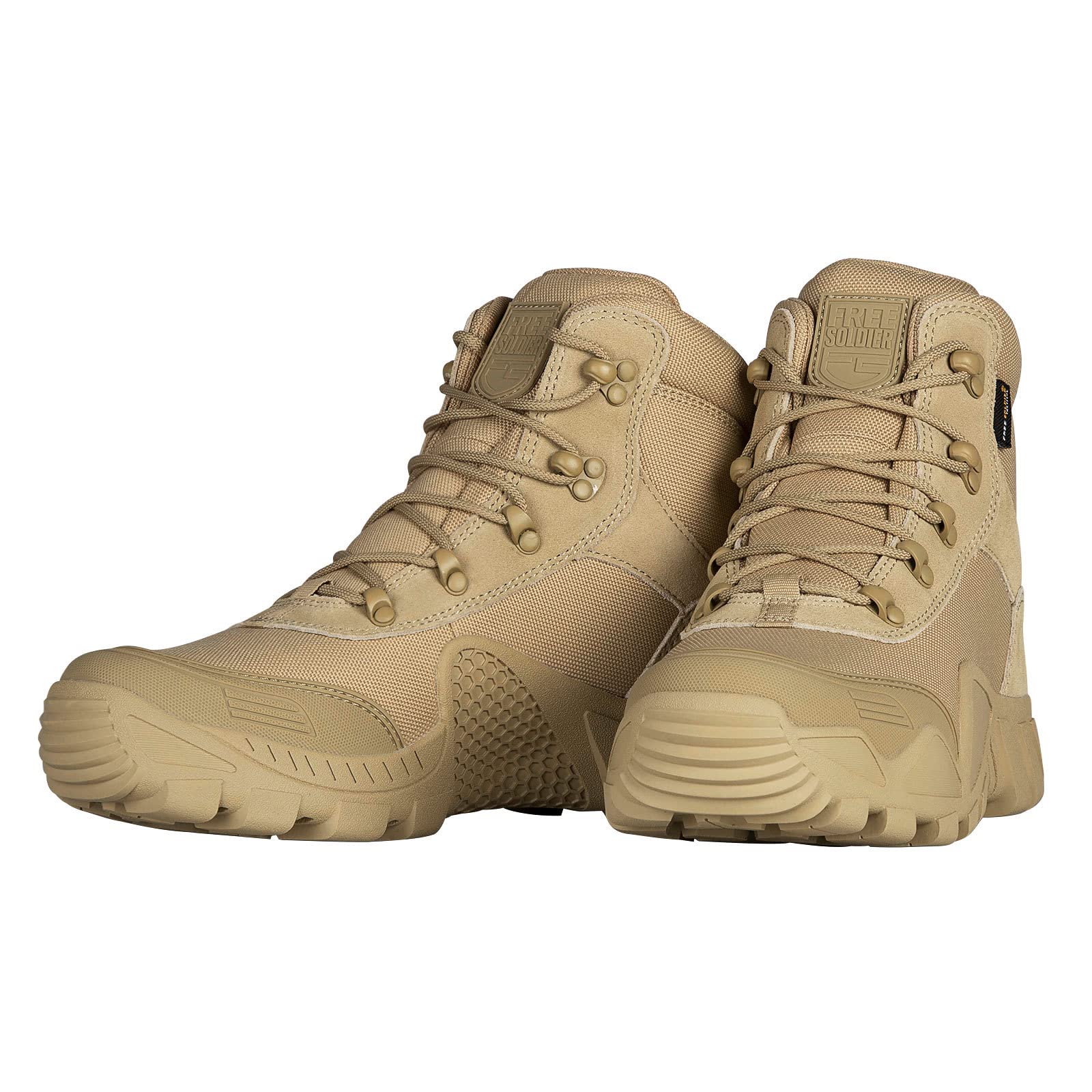 FREE SOLDIER Men's Waterproof Hiking Boots Tactical Work Boots Outdoor Lightweight Military Boots(Tan, US 10.5W)