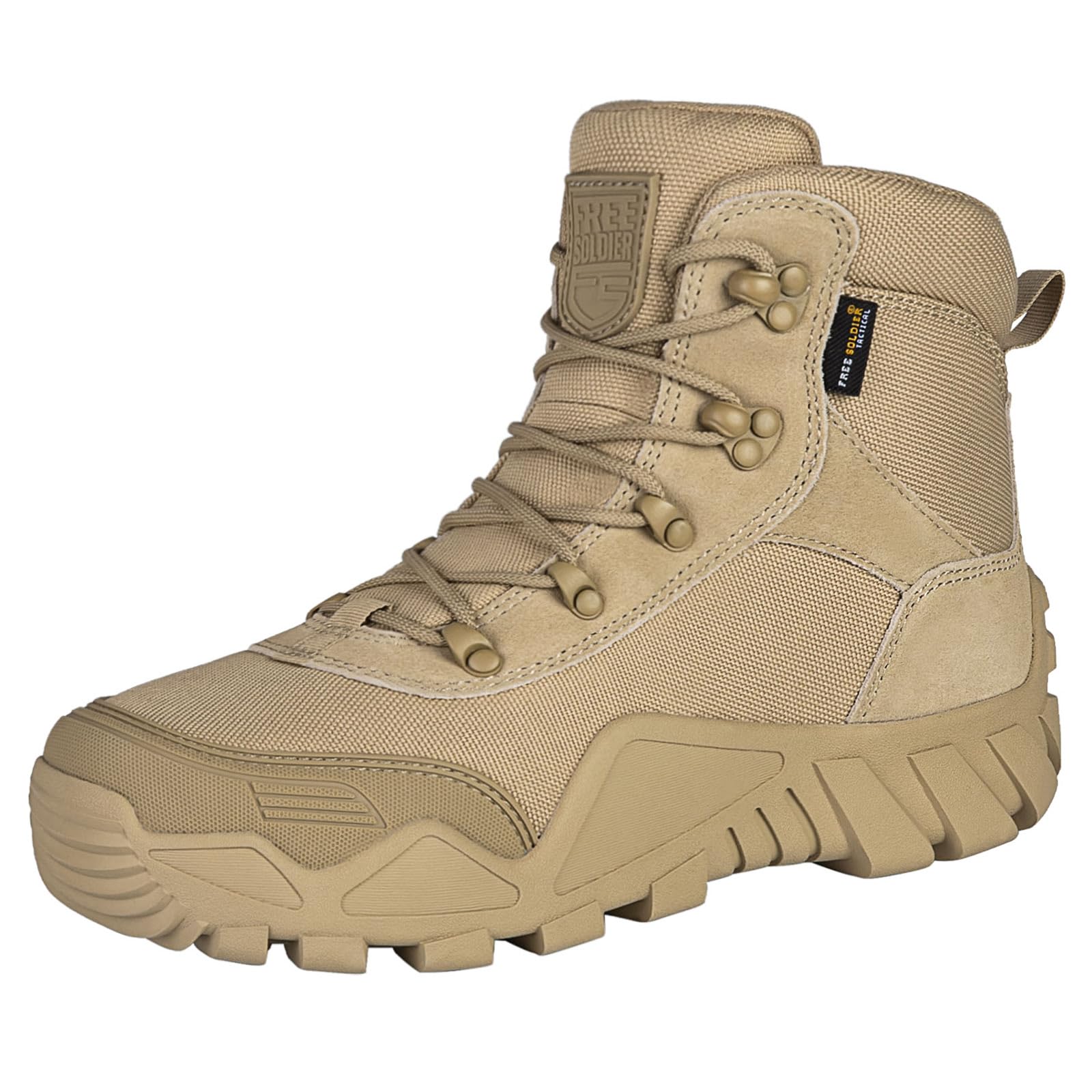 FREE SOLDIER Men's Waterproof Hiking Boots Tactical Work Boots Outdoor Lightweight Military Boots(Tan, US 10.5W)