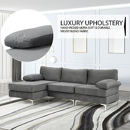 Casa Andrea Milano llc Modern Large Velvet Fabric Sectional Sofa L Shape Couch with Extra Wide Chaise Lounge