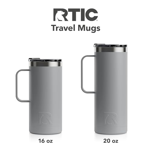 RTIC 20 oz Coffee Travel Mug with Lid and Handle, Stainless Steel Vacuum-Insulated Mugs, Leak, Spill Proof, Hot Beverage and Cold, Portable Thermal Tumbler Cup for Car, Camping, Graphite