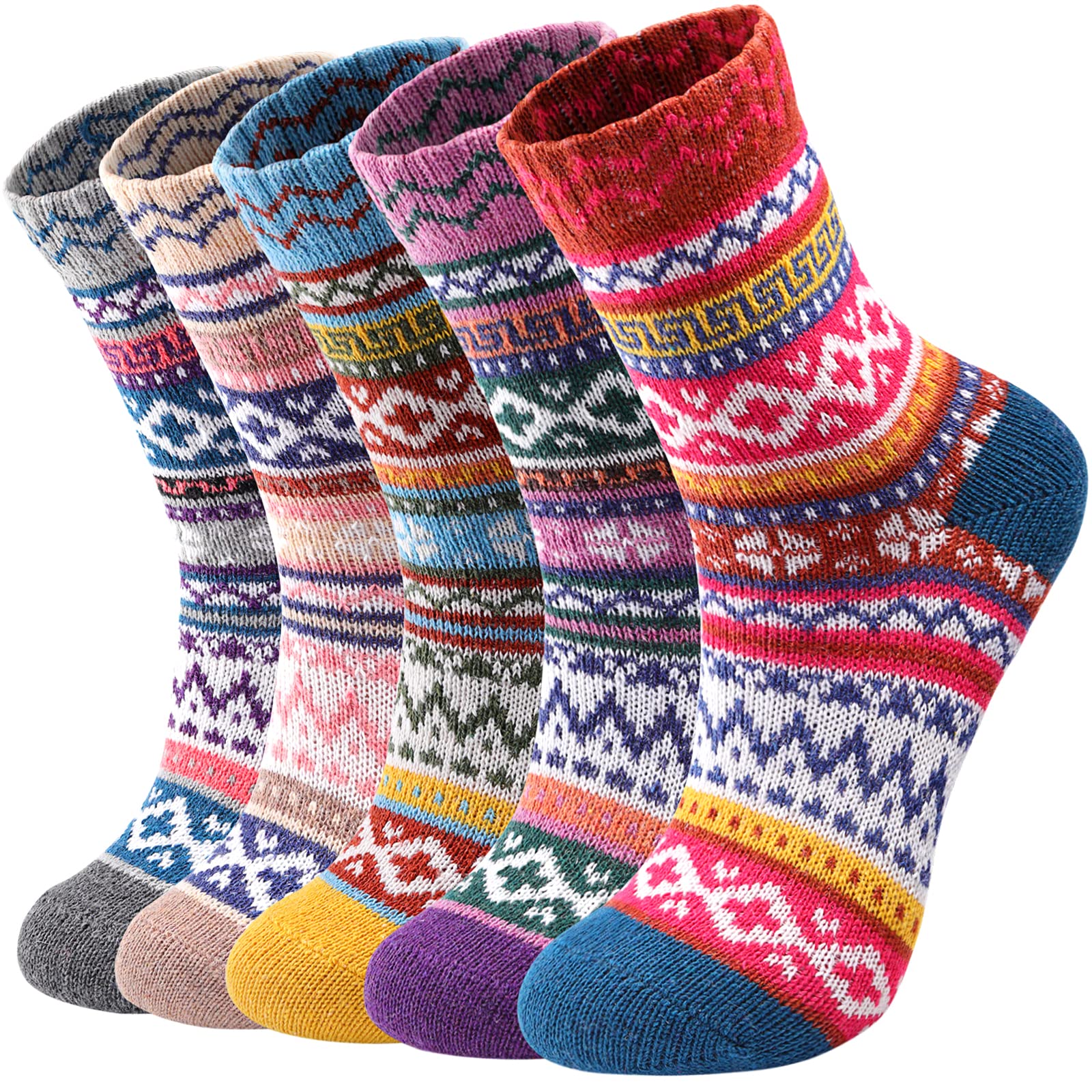 Clothclose 5 Pairs Wool Socks - Warm Wool Socks For Women, Wool Socks, Vintage Women's Winter Socks, Super Soft Crew Socks for Women, Thick Knit Cabin Cozy Wool Socks For Women